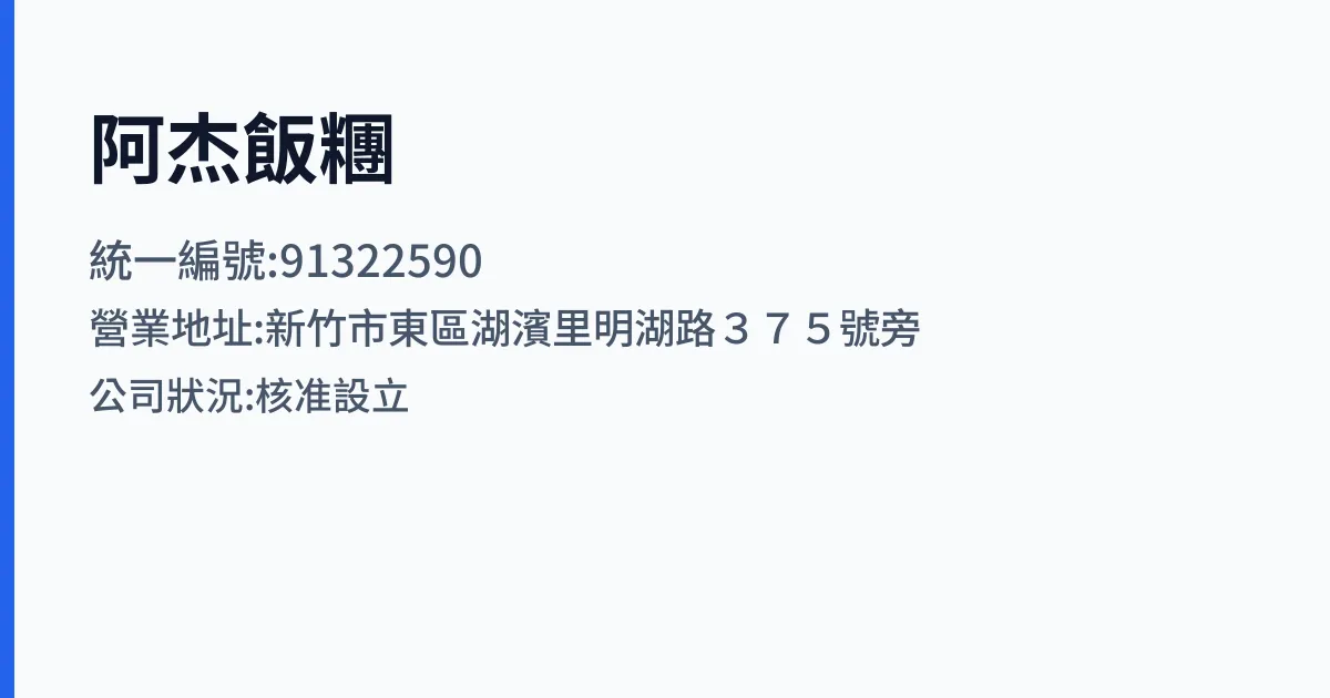 阿杰飯糰 - 統編 91322590(新竹市) 公司登記資料與營業項目詳細圖表