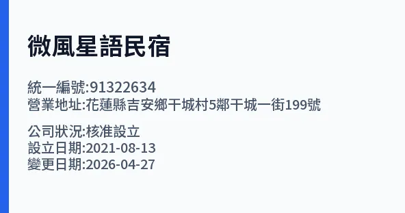 微風星語民宿的照片-統編 91322634(花蓮縣) 公司登記資料與營業項目詳細圖表