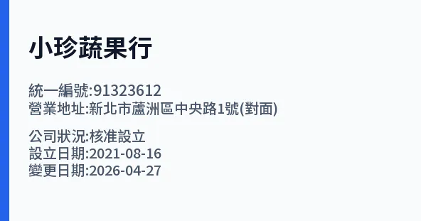 小珍蔬果行的照片-統編 91323612(新北市) 公司登記資料與營業項目詳細圖表