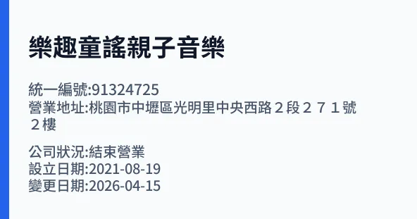 樂趣童謠親子音樂的照片-統編 91324725(桃園市) 公司登記資料與營業項目詳細圖表