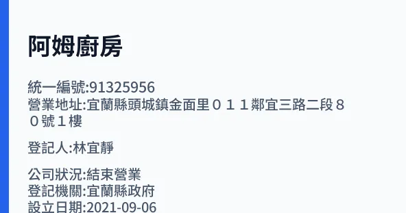 阿姆廚房的照片-統編 91325956(宜蘭縣) 公司登記資料與營業項目詳細圖表