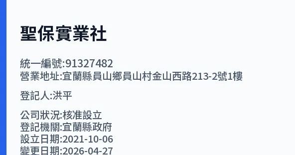 聖保實業社的照片-統編 91327482(宜蘭縣) 公司登記資料與營業項目詳細圖表