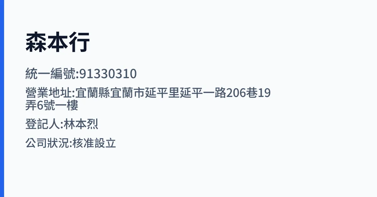 森本行 - 統編 91330310(宜蘭縣) 公司登記資料與營業項目詳細圖表
