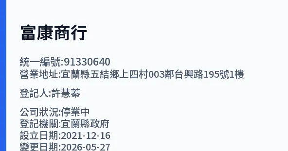富康商行的照片-統編 91330640(宜蘭縣) 公司登記資料與營業項目詳細圖表