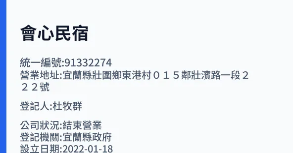 會心民宿的照片-統編 91332274(宜蘭縣) 公司登記資料與營業項目詳細圖表