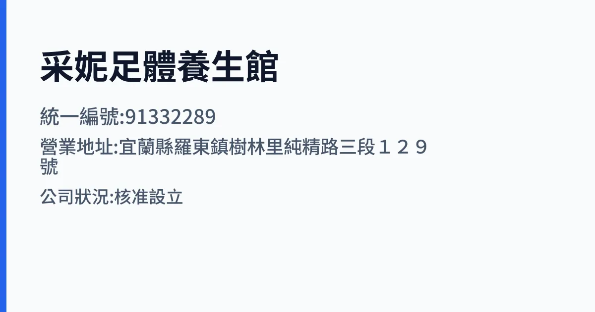 采妮足體養生館 - 統編 91332289(宜蘭縣) 公司登記資料與營業項目詳細圖表