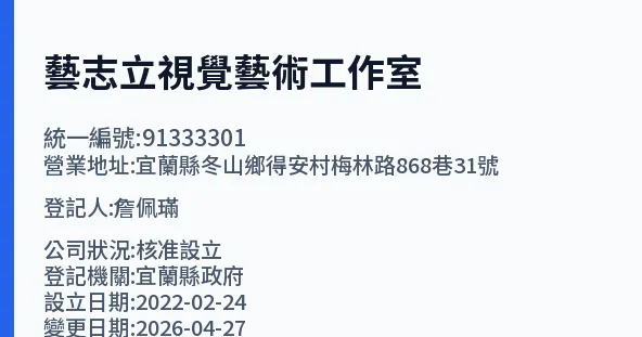 藝志立視覺藝術工作室的照片-統編 91333301(宜蘭縣) 公司登記資料與營業項目詳細圖表