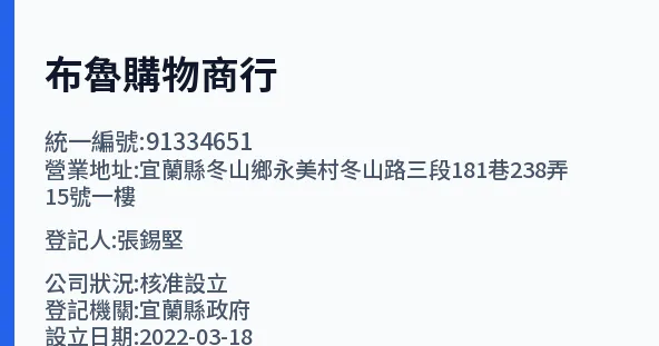 布魯購物商行的照片-統編 91334651(宜蘭縣) 公司登記資料與營業項目詳細圖表