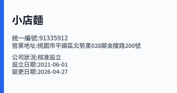 小店麵的照片-統編 91335912(桃園市) 公司登記資料與營業項目詳細圖表