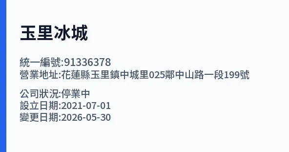 玉里冰城的照片-統編 91336378(花蓮縣) 公司登記資料與營業項目詳細圖表