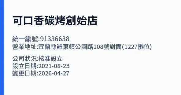 可口香碳烤創始店的照片-統編 91336638(宜蘭縣) 公司登記資料與營業項目詳細圖表
