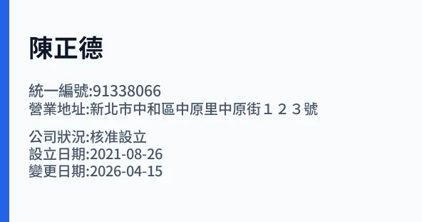 陳正德的照片-統編 91338066(新北市) 公司登記資料與營業項目詳細圖表