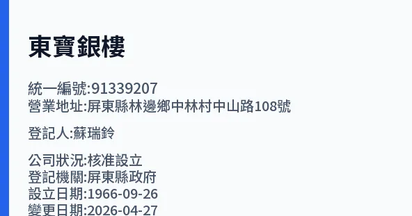東寶銀樓的照片-統編 91339207(屏東縣) 公司登記資料與營業項目詳細圖表