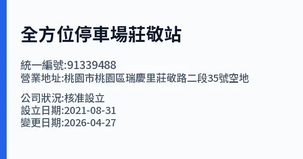 全方位停車場莊敬站的照片-統編 91339488(桃園市) 公司登記資料與營業項目詳細圖表