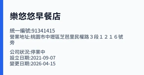 樂悠悠早餐店的照片-統編 91341415(桃園市) 公司登記資料與營業項目詳細圖表