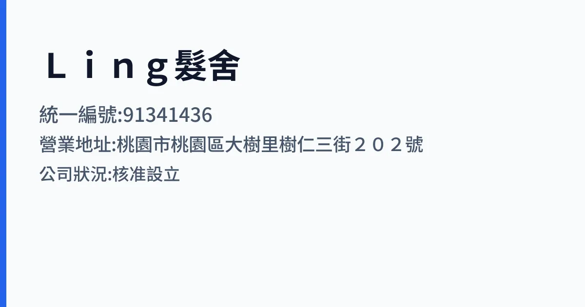 Ling髮舍 - 統編 91341436(桃園市) 公司登記資料與營業項目詳細圖表