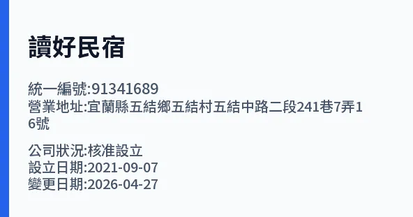 讀好民宿的照片-統編 91341689(宜蘭縣) 公司登記資料與營業項目詳細圖表
