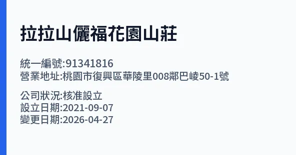 拉拉山儷福花園山莊的照片-統編 91341816(桃園市) 公司登記資料與營業項目詳細圖表