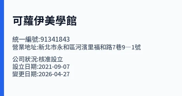 可蘿伊美學館的照片-統編 91341843(新北市) 公司登記資料與營業項目詳細圖表