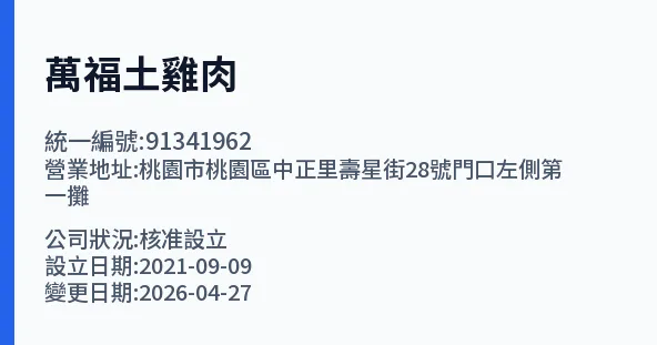萬福土雞肉的照片-統編 91341962(桃園市) 公司登記資料與營業項目詳細圖表