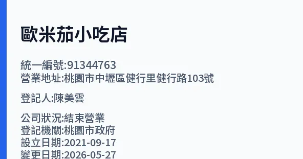 歐米茄小吃店的照片-統編 91344763(桃園市) 公司登記資料與營業項目詳細圖表