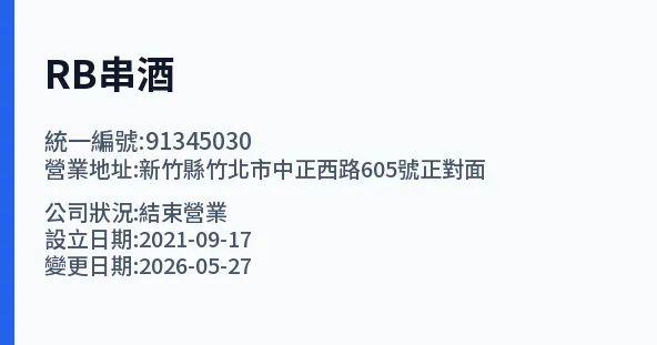 RB串酒的照片-統編 91345030(新竹縣) 公司登記資料與營業項目詳細圖表