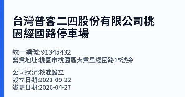 台灣普客二四股份有限公司桃園經國路停車場的照片-統編 91345432(桃園市) 公司登記資料與營業項目詳細圖表