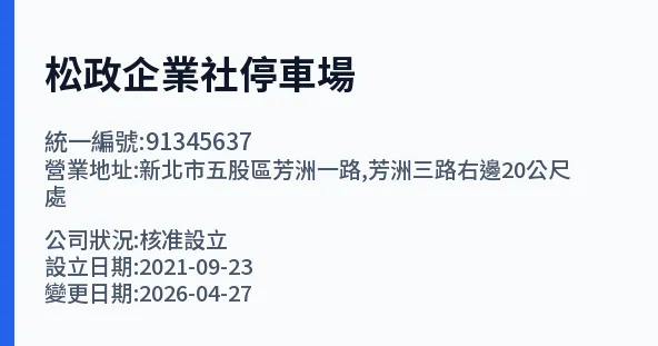 松政企業社停車場的照片-統編 91345637(新北市) 公司登記資料與營業項目詳細圖表