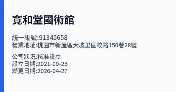 寬和堂國術館的照片-統編 91345658(桃園市) 公司登記資料與營業項目詳細圖表