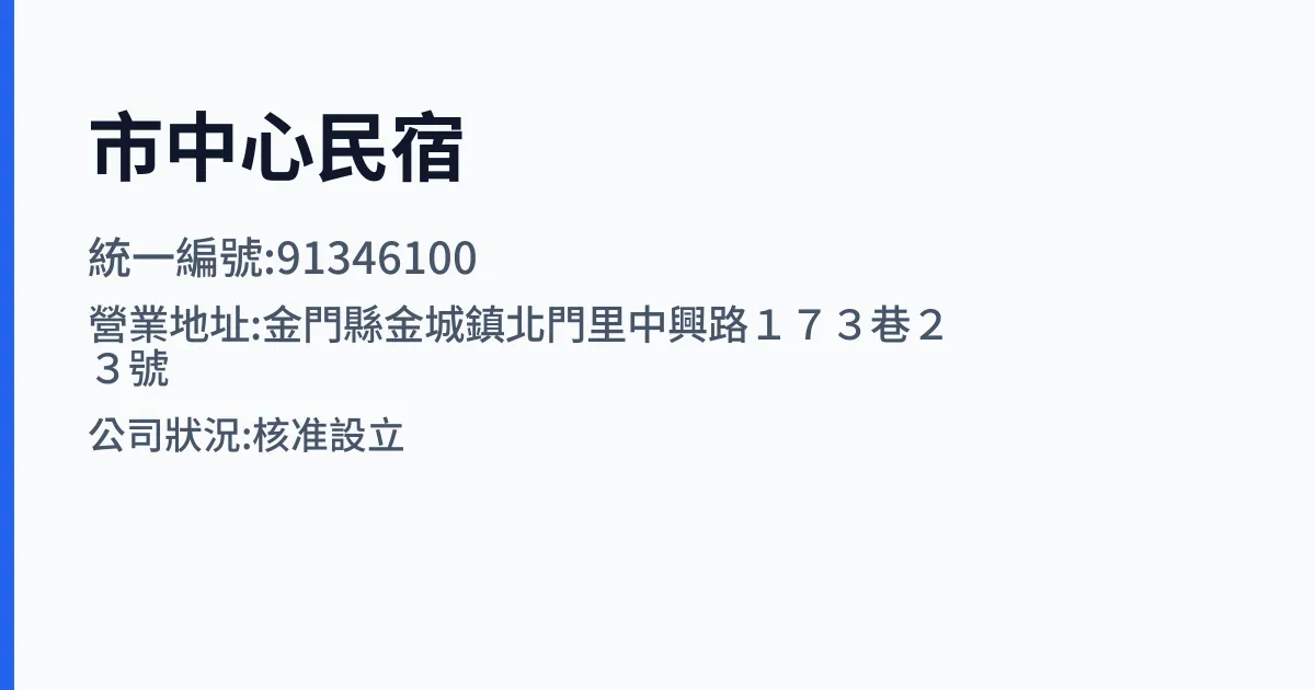 市中心民宿 - 統編 91346100(金門縣) 公司登記資料與營業項目詳細圖表