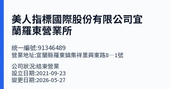 美人指標國際股份有限公司宜蘭羅東營業所的照片-統編 91346489(宜蘭縣) 公司登記資料與營業項目詳細圖表