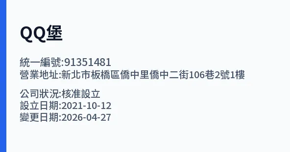 QQ堡的照片-統編 91351481(新北市) 公司登記資料與營業項目詳細圖表