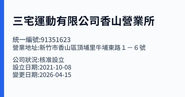 三宅運動有限公司香山營業所的照片-統編 91351623(新竹市) 公司登記資料與營業項目詳細圖表