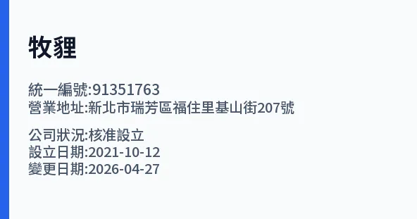 牧貍的照片-統編 91351763(新北市) 公司登記資料與營業項目詳細圖表