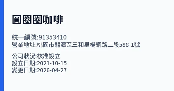 圓圈圈咖啡的照片-統編 91353410(桃園市) 公司登記資料與營業項目詳細圖表