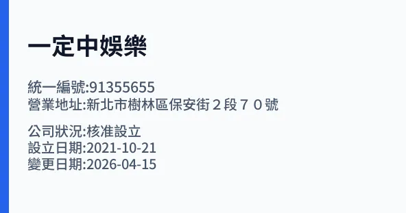 一定中娛樂的照片-統編 91355655(新北市) 公司登記資料與營業項目詳細圖表