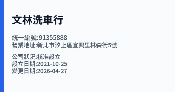 文林洗車行的照片-統編 91355888(新北市) 公司登記資料與營業項目詳細圖表