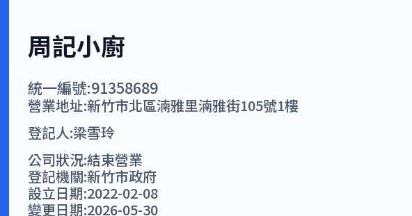 周記小廚的照片-統編 91358689(新竹市) 公司登記資料與營業項目詳細圖表