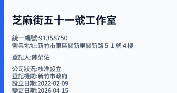 芝麻街五十一號工作室的照片-統編 91358750(新竹市) 公司登記資料與營業項目詳細圖表