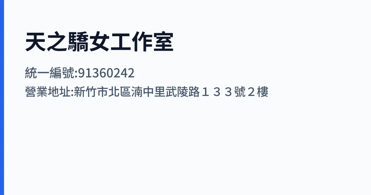 天之驕女工作室 - 統編 91360242(新竹市) 公司登記資料與營業項目詳細圖表