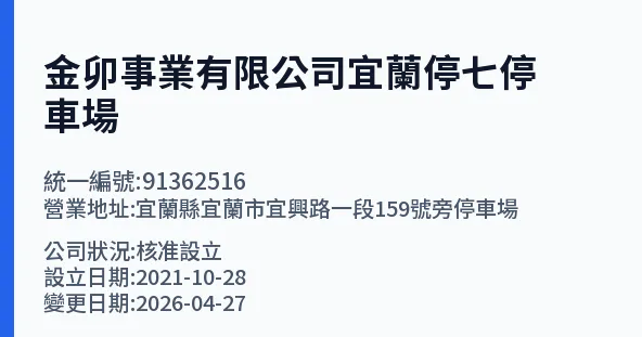 金卯事業有限公司宜蘭停七停車場的照片-統編 91362516(宜蘭縣) 公司登記資料與營業項目詳細圖表