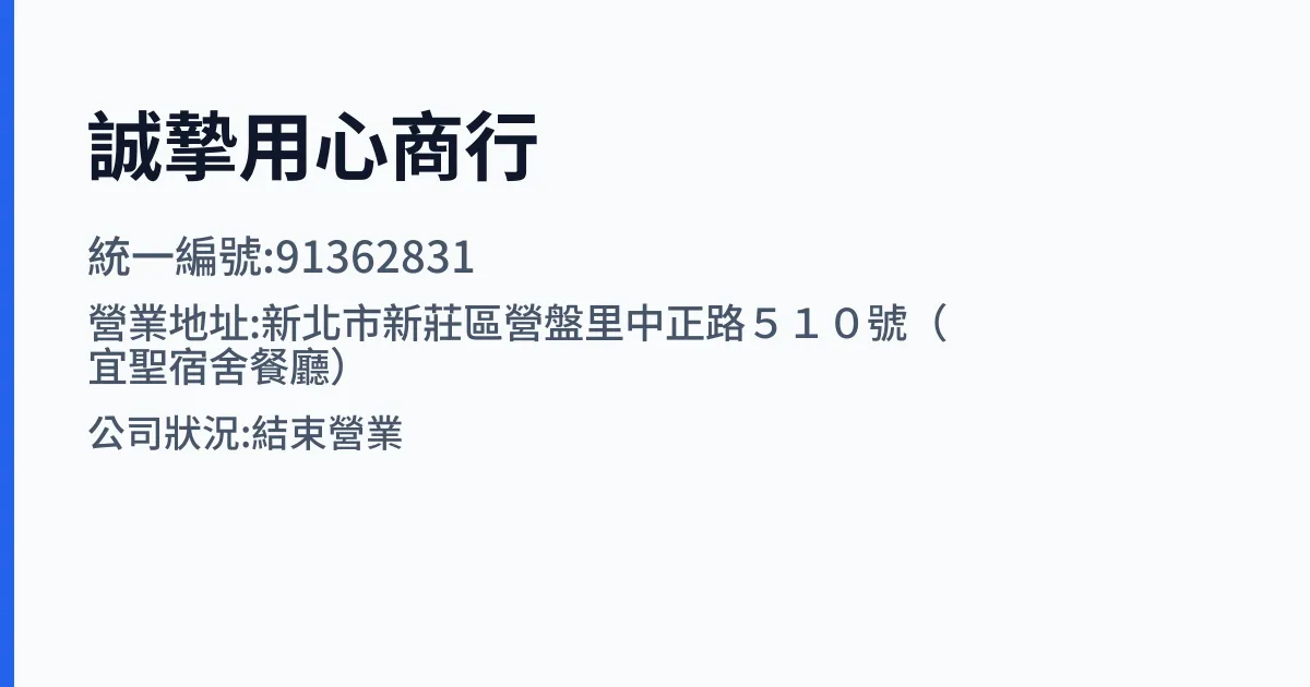 誠摯用心商行 - 統編 91362831(新北市) 公司登記資料與營業項目詳細圖表