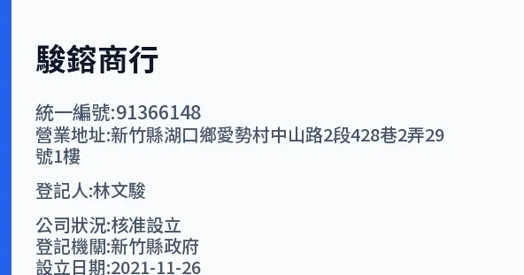 駿鎔商行的照片-統編 91366148(新竹縣) 公司登記資料與營業項目詳細圖表