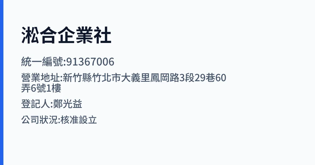 淞合企業社 - 統編 91367006（新竹縣） 公司登記資料與營業項目詳細圖表