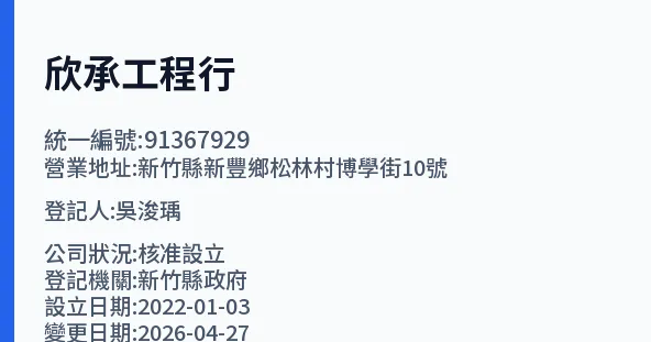 欣承工程行的照片-統編 91367929(新竹縣) 公司登記資料與營業項目詳細圖表