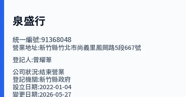 泉盛行的照片-統編 91368048(新竹縣) 公司登記資料與營業項目詳細圖表