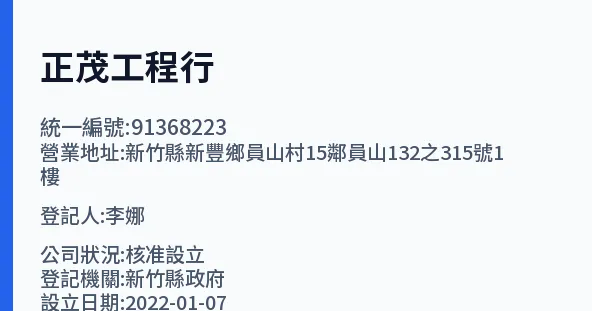 正茂工程行的照片-統編 91368223(新竹縣) 公司登記資料與營業項目詳細圖表