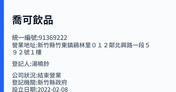 喬可飲品的照片-統編 91369222(新竹縣) 公司登記資料與營業項目詳細圖表