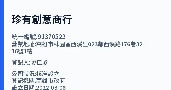 珍有創意商行的照片-統編 91370522(高雄市) 公司登記資料與營業項目詳細圖表