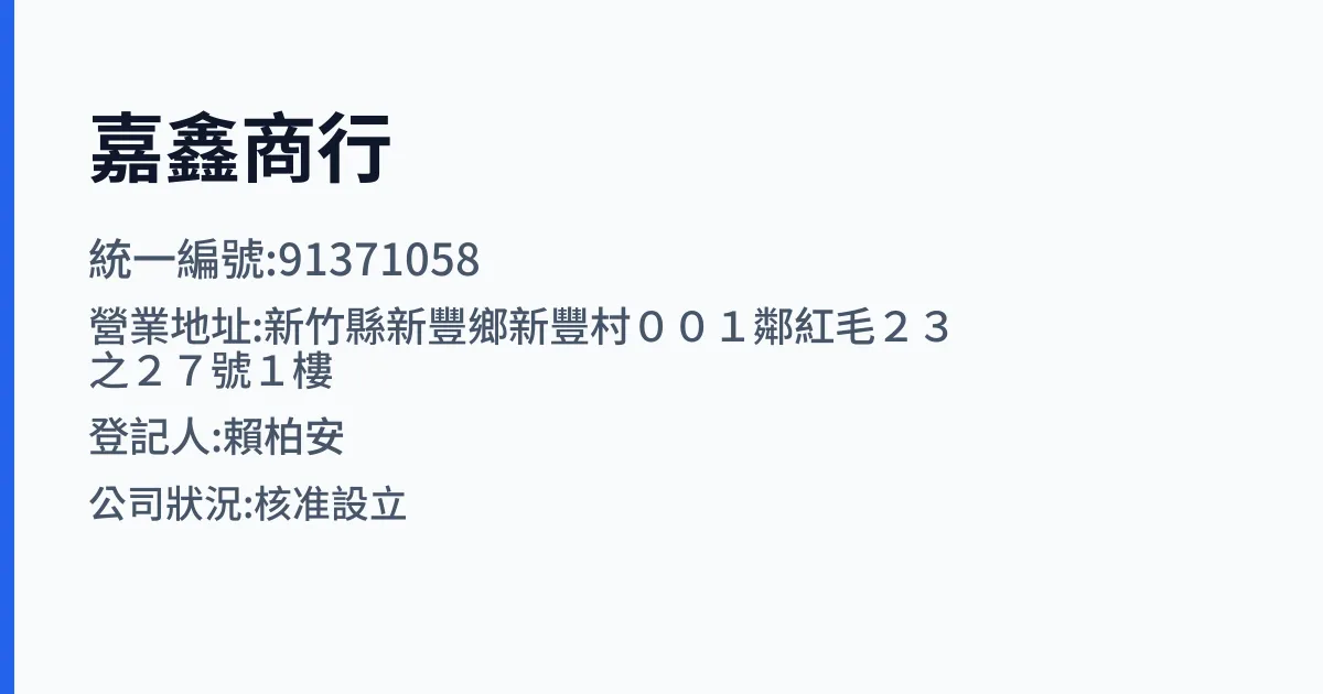 嘉鑫商行 - 統編 91371058(新竹縣) 公司登記資料與營業項目詳細圖表